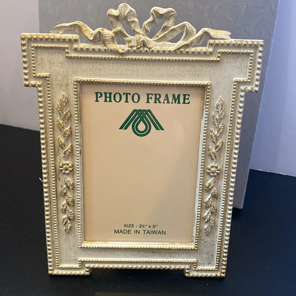 Accents | Cream Color W Goldtone Trim Metal Frame Has Display Stand ...
